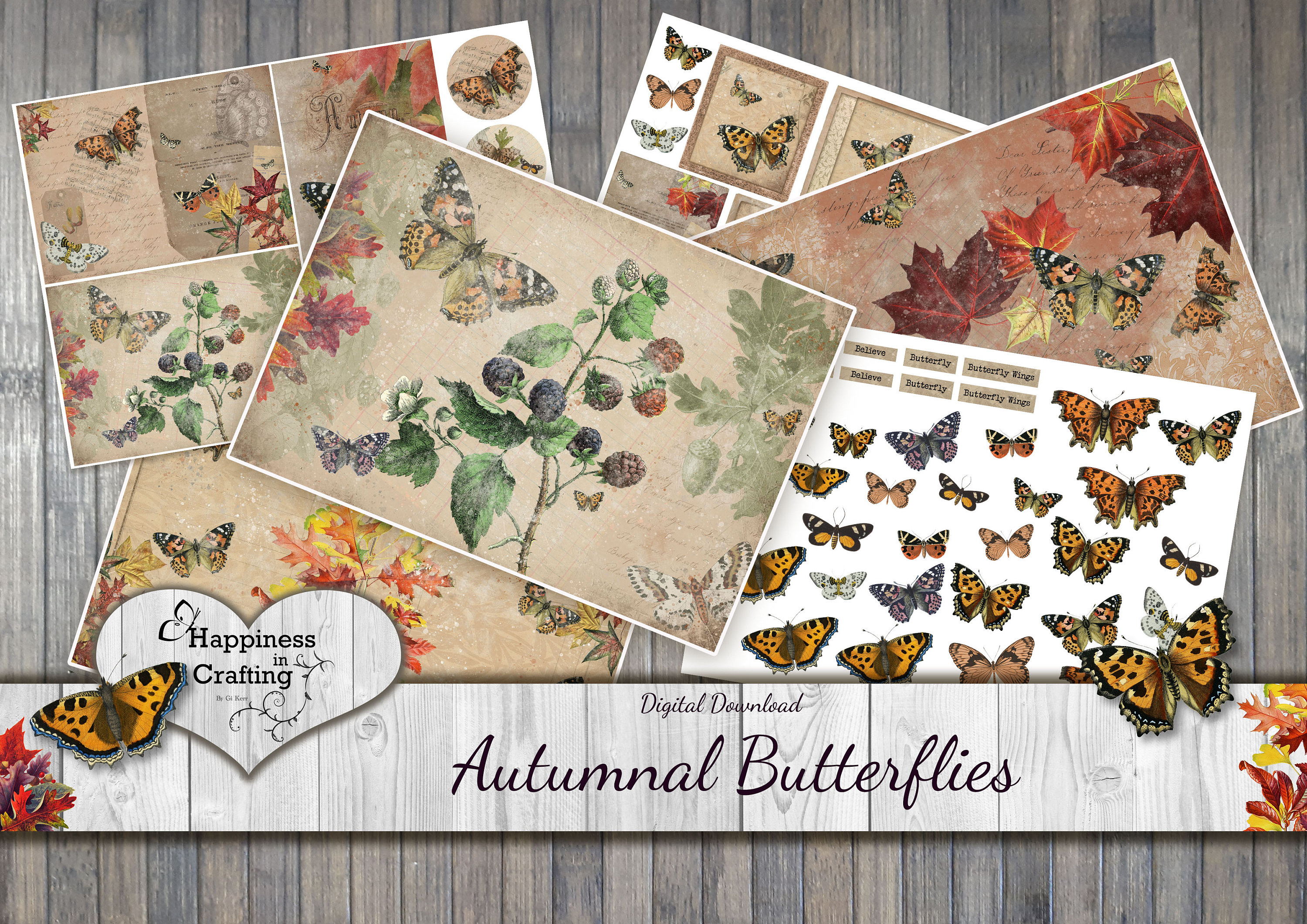 Autumnal Butterflies - Instant Digital Download, Printable, Digital Kit ...