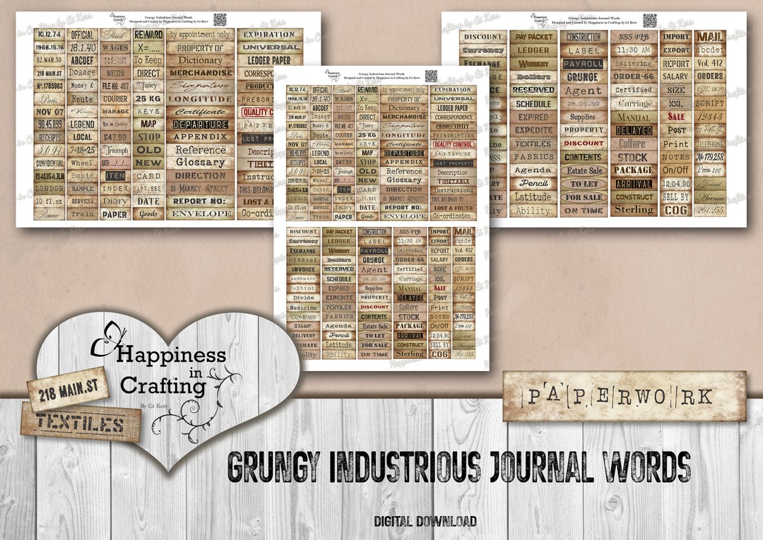 Grungy Industrious Journal Words - Instant Digital Download, Printable ...