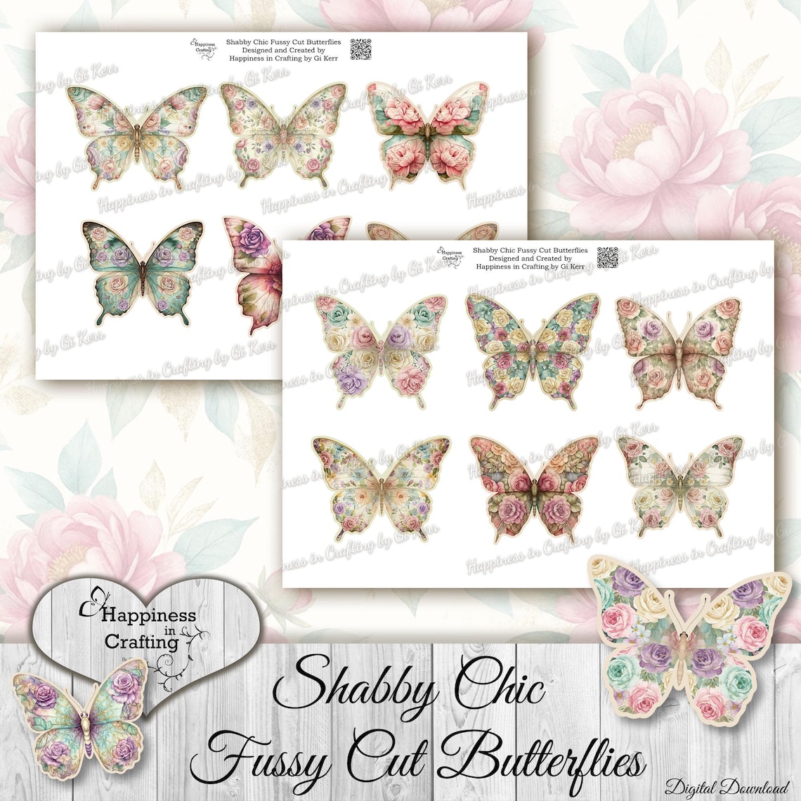 Shabby Chic Fussy Cut Butterflies - Instant Digital Download, Printable ...