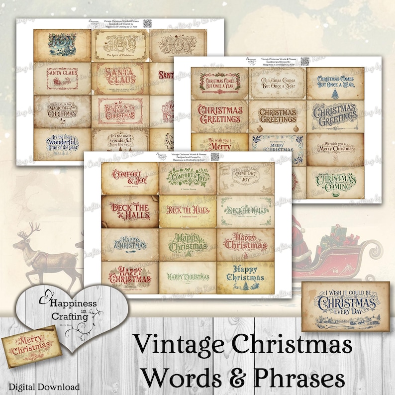 Vintage Christmas Words & Phrases - Bumper Pack 216 in 2 Sizes ...