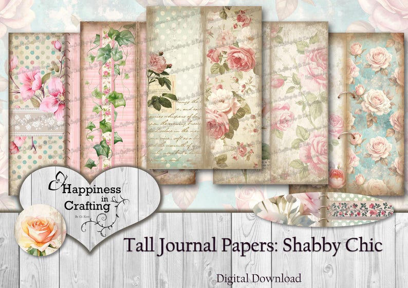 Tall Journal Papers: Shabby Chic - 22 Pages - Instant Digital Download ...