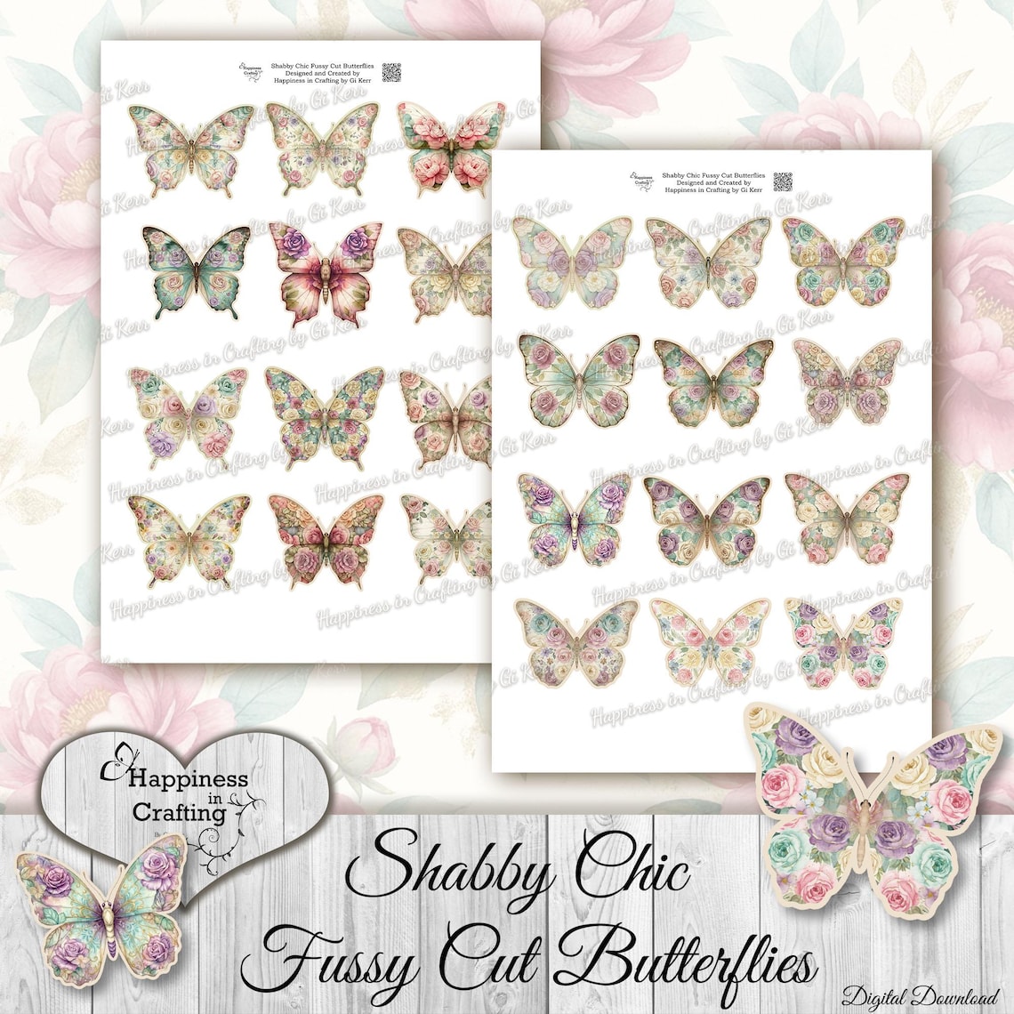 Shabby Chic Fussy Cut Butterflies - Instant Digital Download, Printable ...