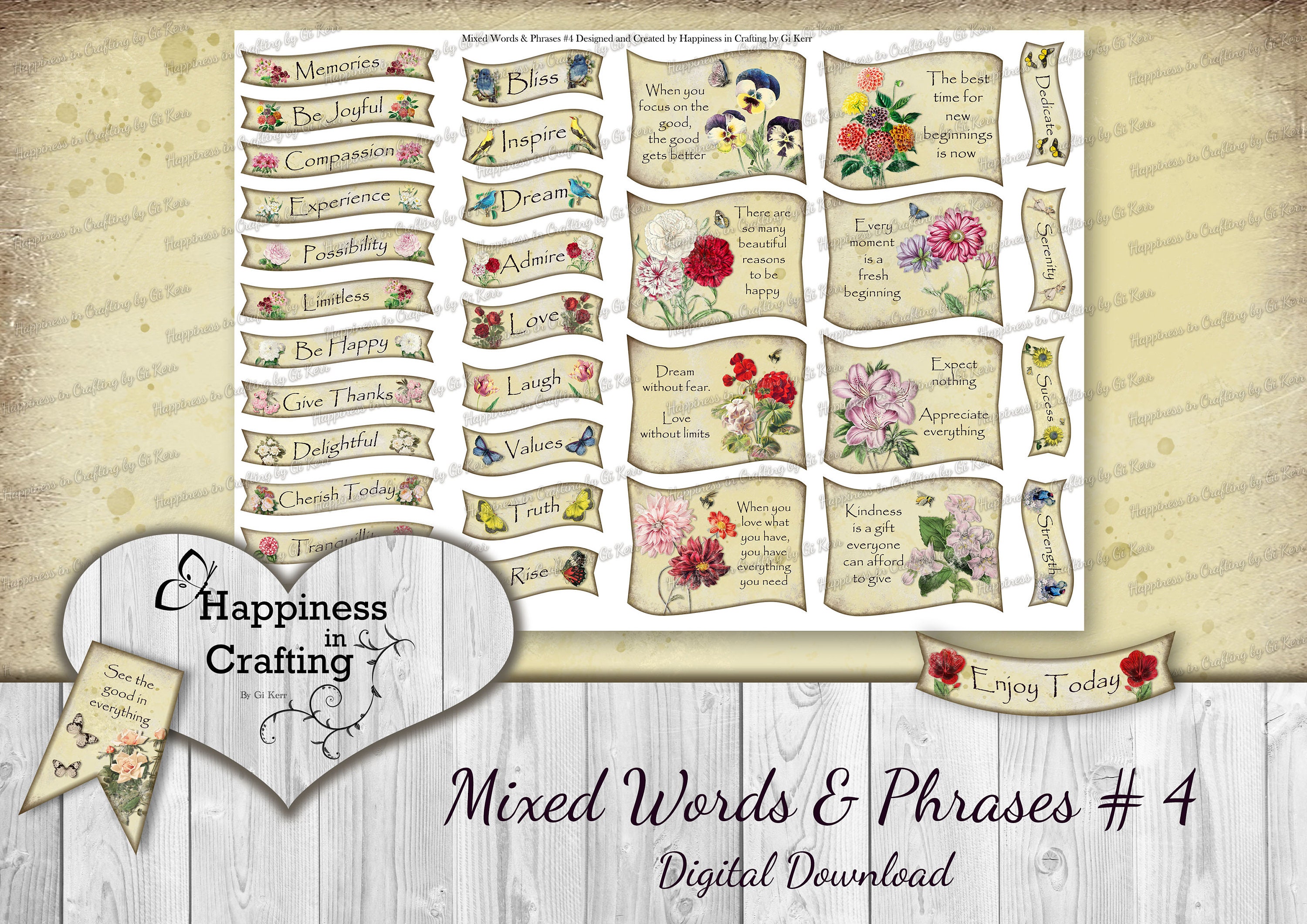 Mixed Words & Phrases # 4 - 65 Pieces - Instant Digital Download ...