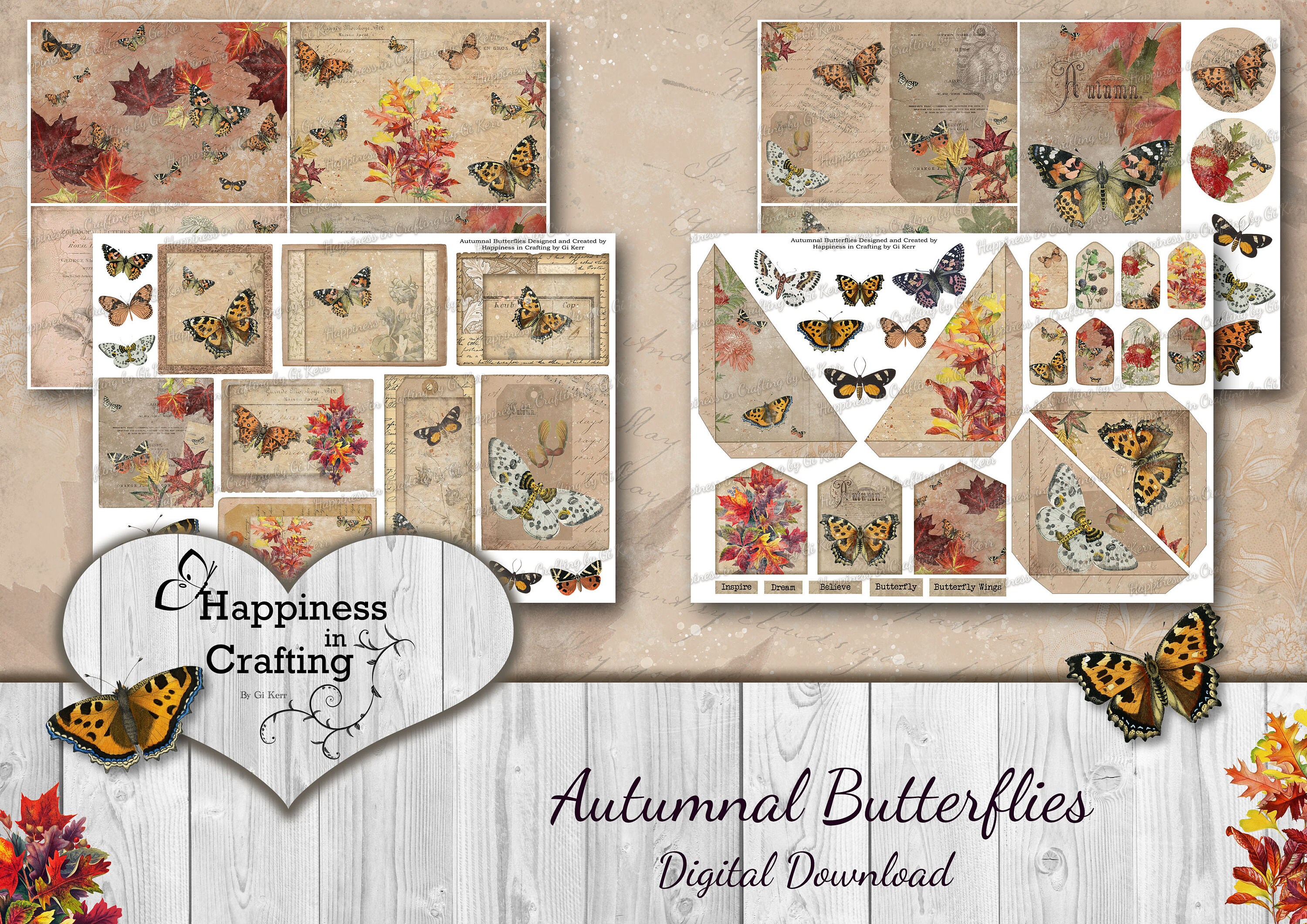 Autumnal Butterflies - Instant Digital Download, Printable, Digital Kit ...
