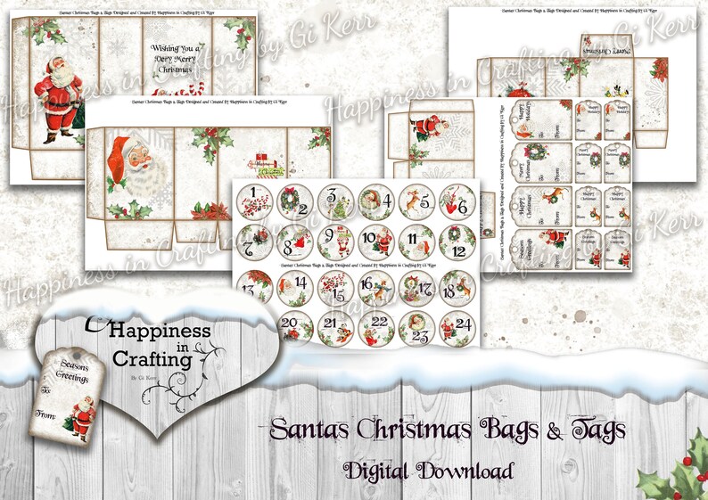 Santas' Christmas Bags & Tags - Instant Digital Download Templates for ...