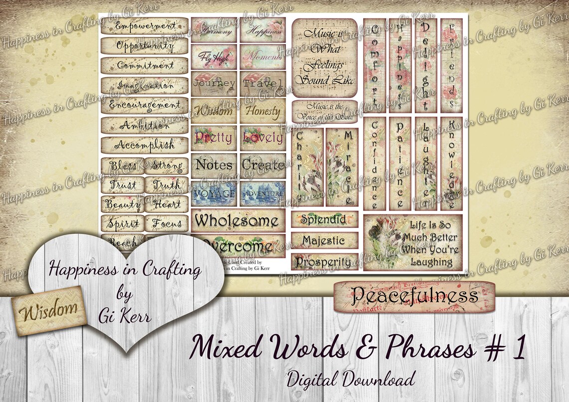 Mixed Words & Phrases # 1 - 80 Pieces - Instant Digital Download ...