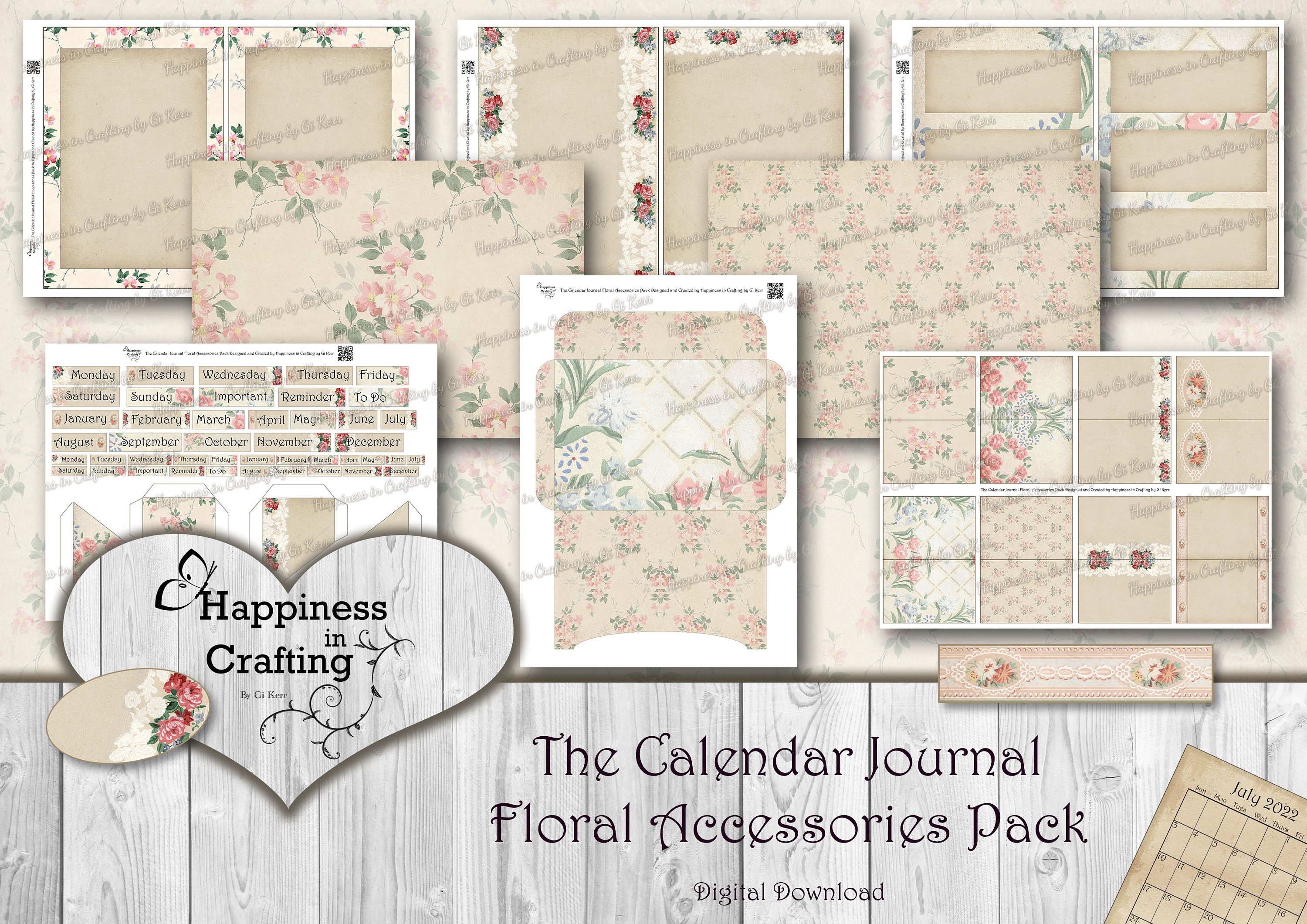 The Calendar Journal Floral Accessories Pack - Instant Digital Download ...