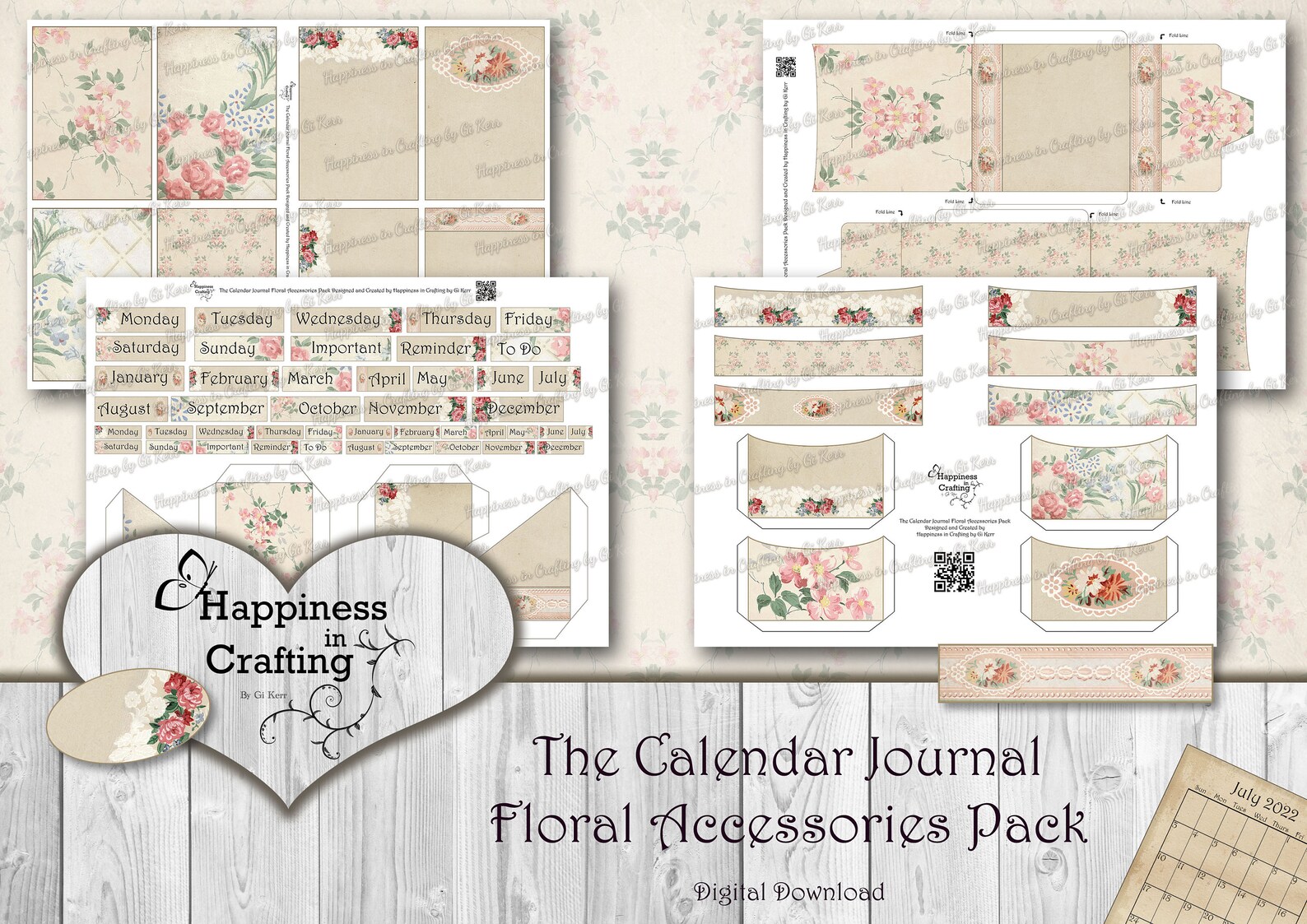 The Calendar Journal Floral Accessories Pack Instant Digital - Etsy