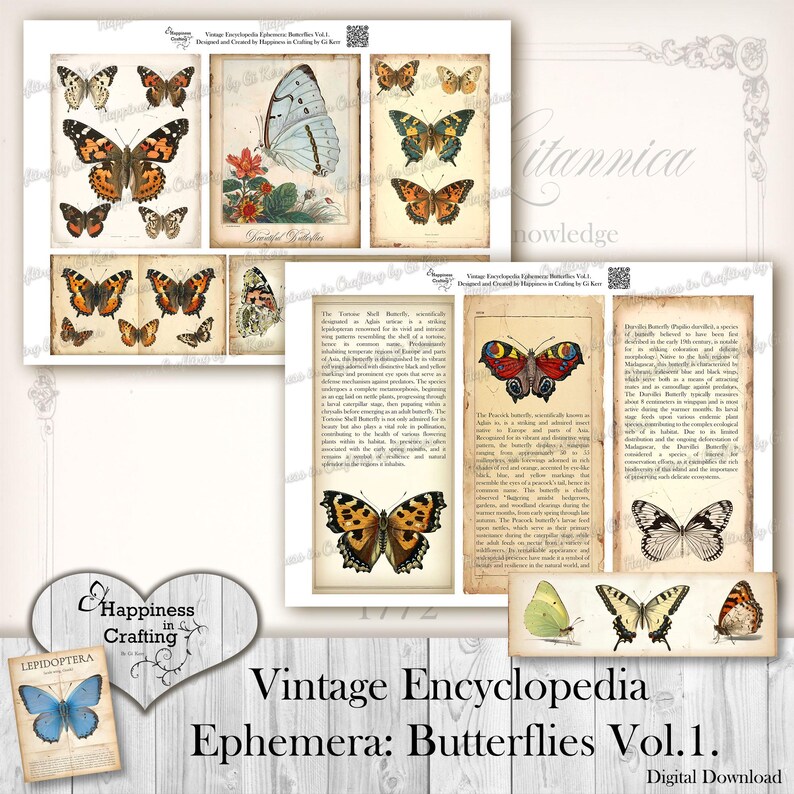 Vintage Encyclopedia Ephemera Butterflies Vol.1. - Instant Digital ...