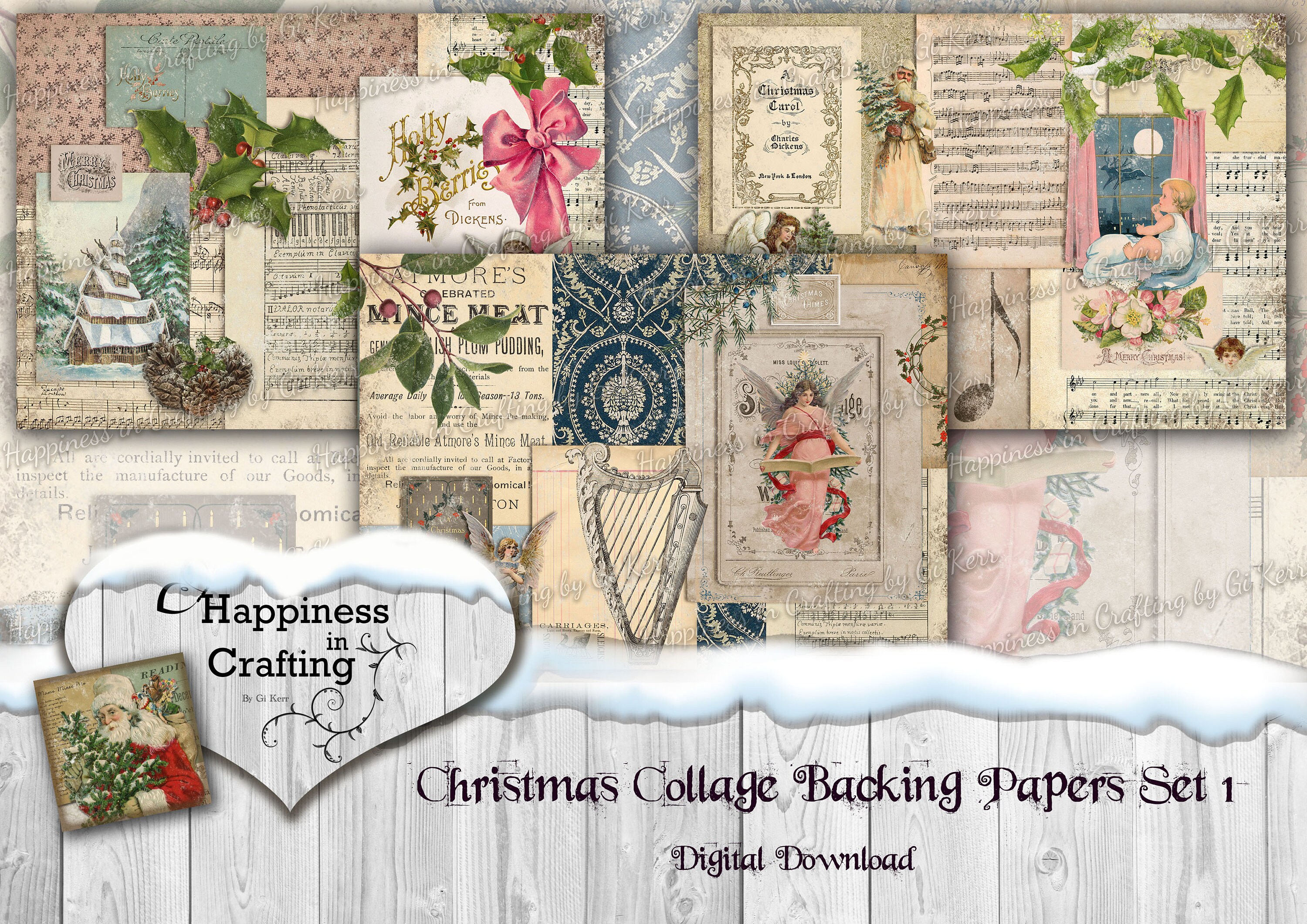 Christmas Collage Backing Papers Set # 1 - Instant Digital Download ...