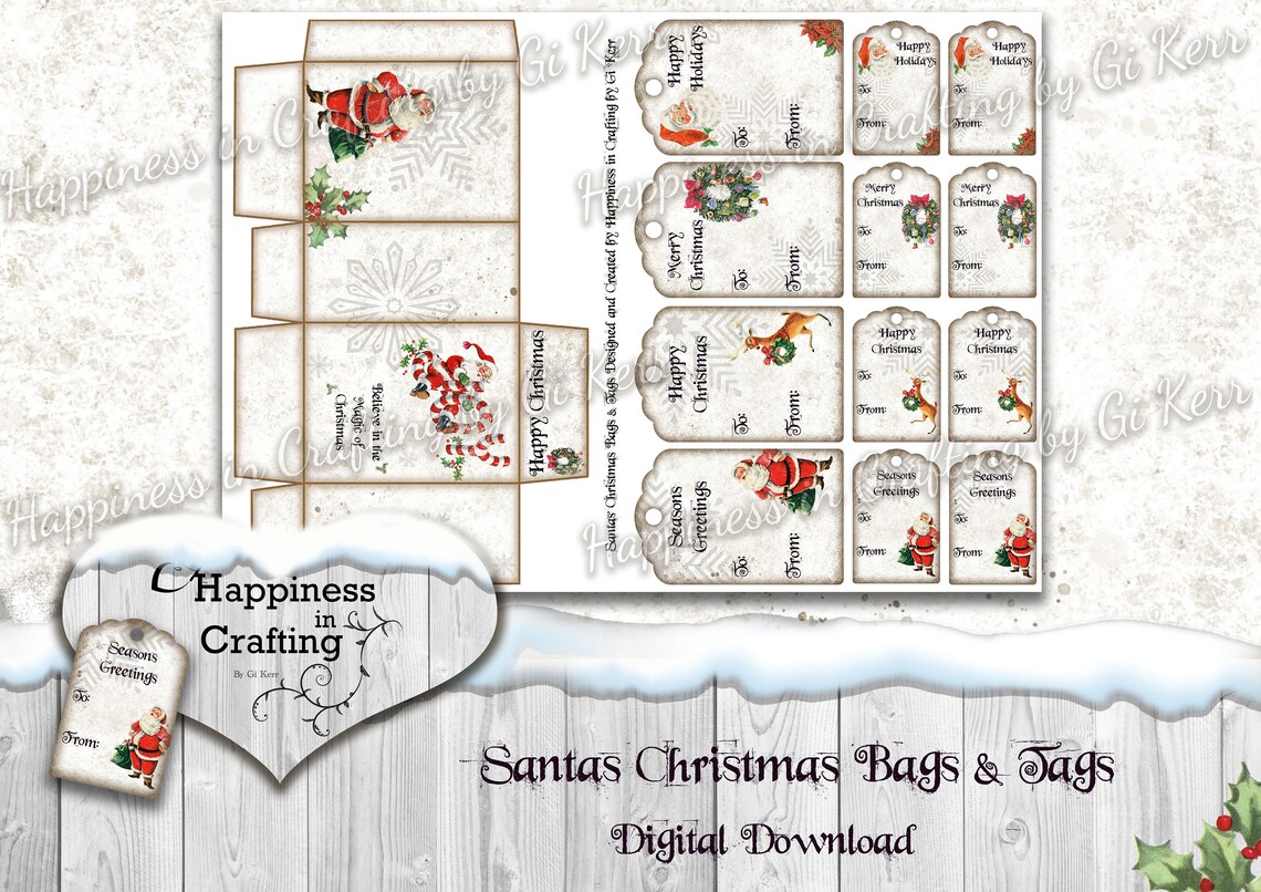 Santas' Christmas Bags & Tags Instant Digital Download - Etsy