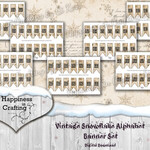Vintage Snowflake Alphabet Banner Set - Instant Digital Download ...