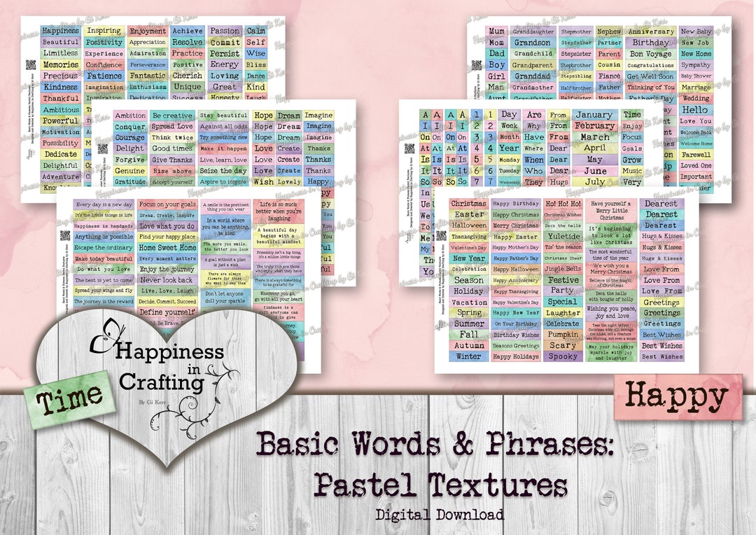 Basic Words & Phrases: Pastel Textures - 440 Words and Phrases Total ...