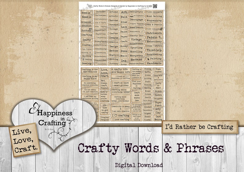 Crafty Words & Phrases - 135 Pieces - Instant Digital Download ...