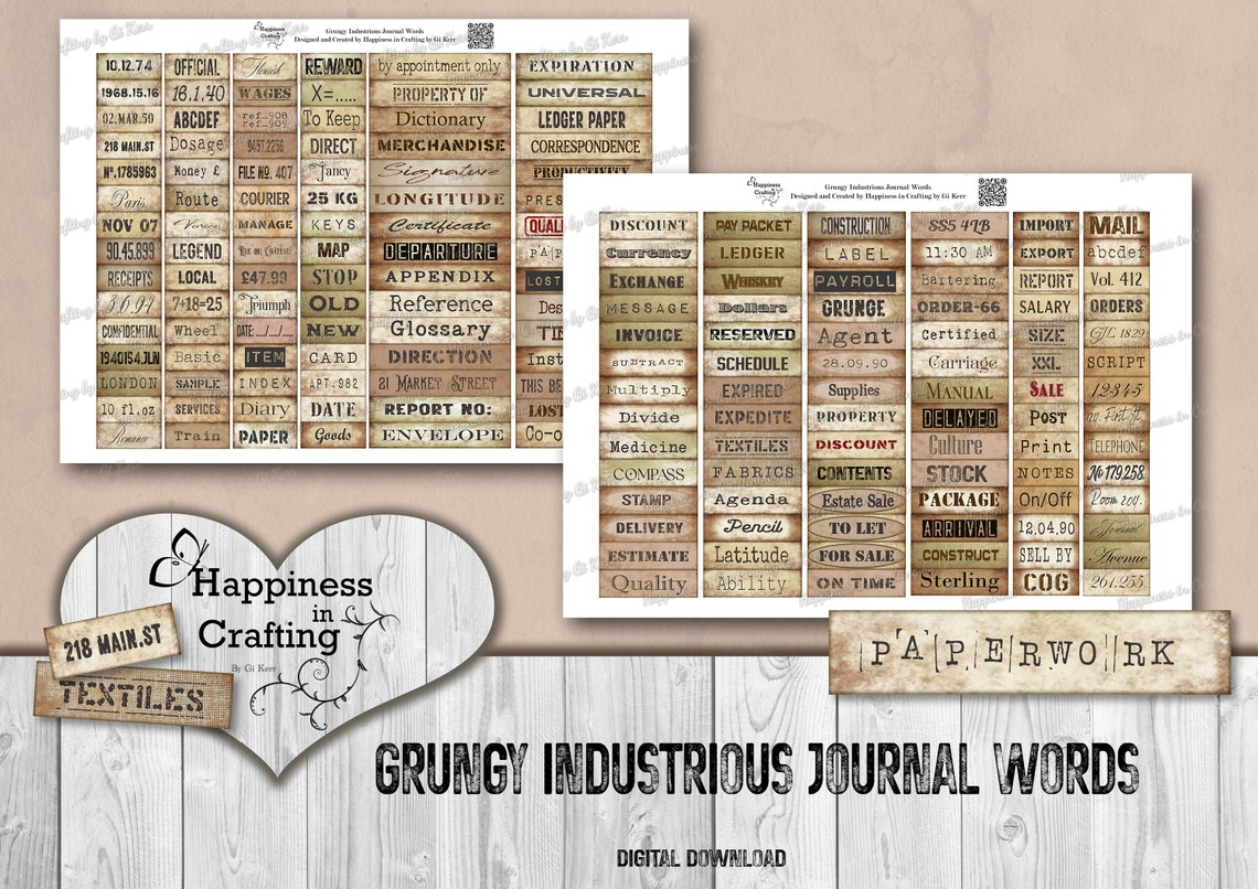 Grungy Industrious Journal Words - Instant Digital Download, Printable ...