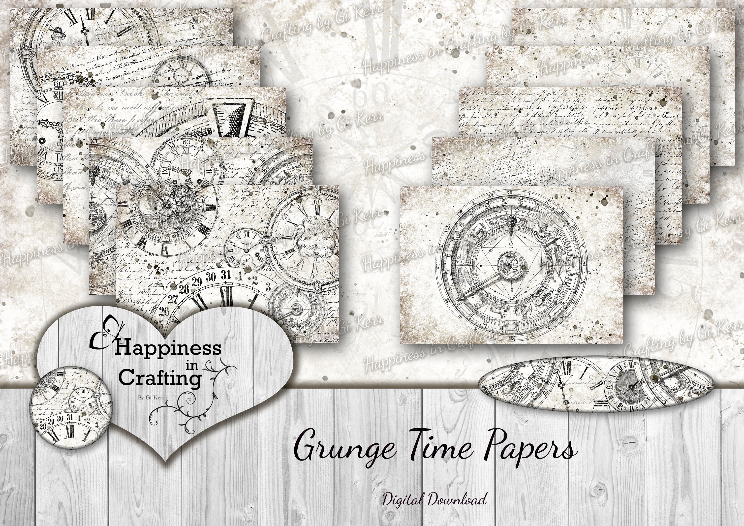 Grunge Time Papers Instant Download Printable Digital Kit | Etsy