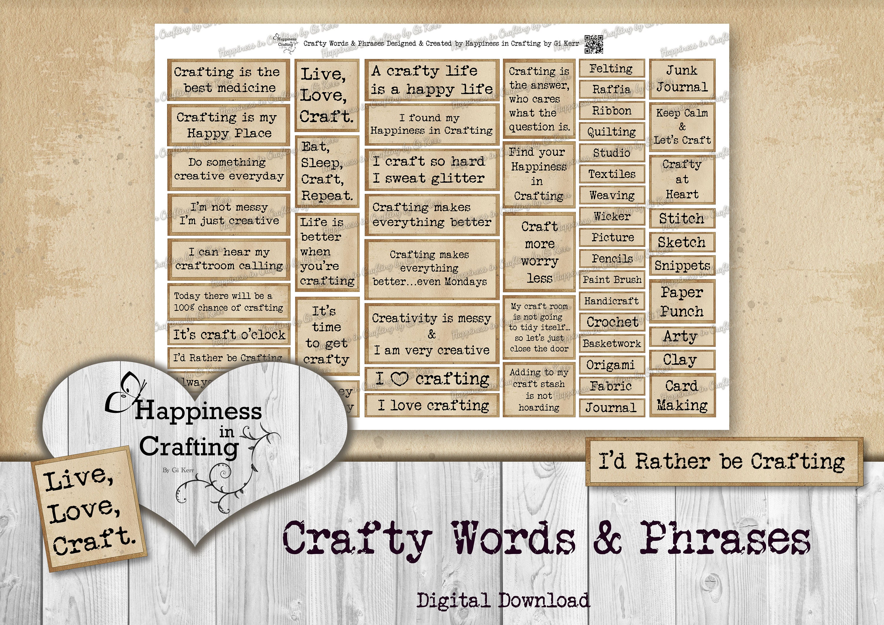 Crafty Words & Phrases - 135 Pieces - Instant Digital Download ...