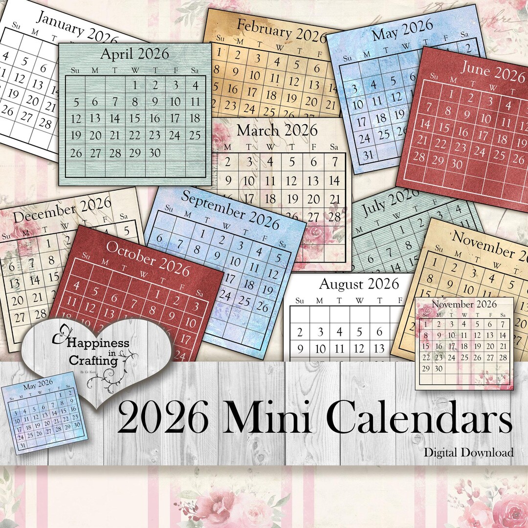 2026 Mini Calendars - Instant Digital Download, Printable, Digital Kit ...
