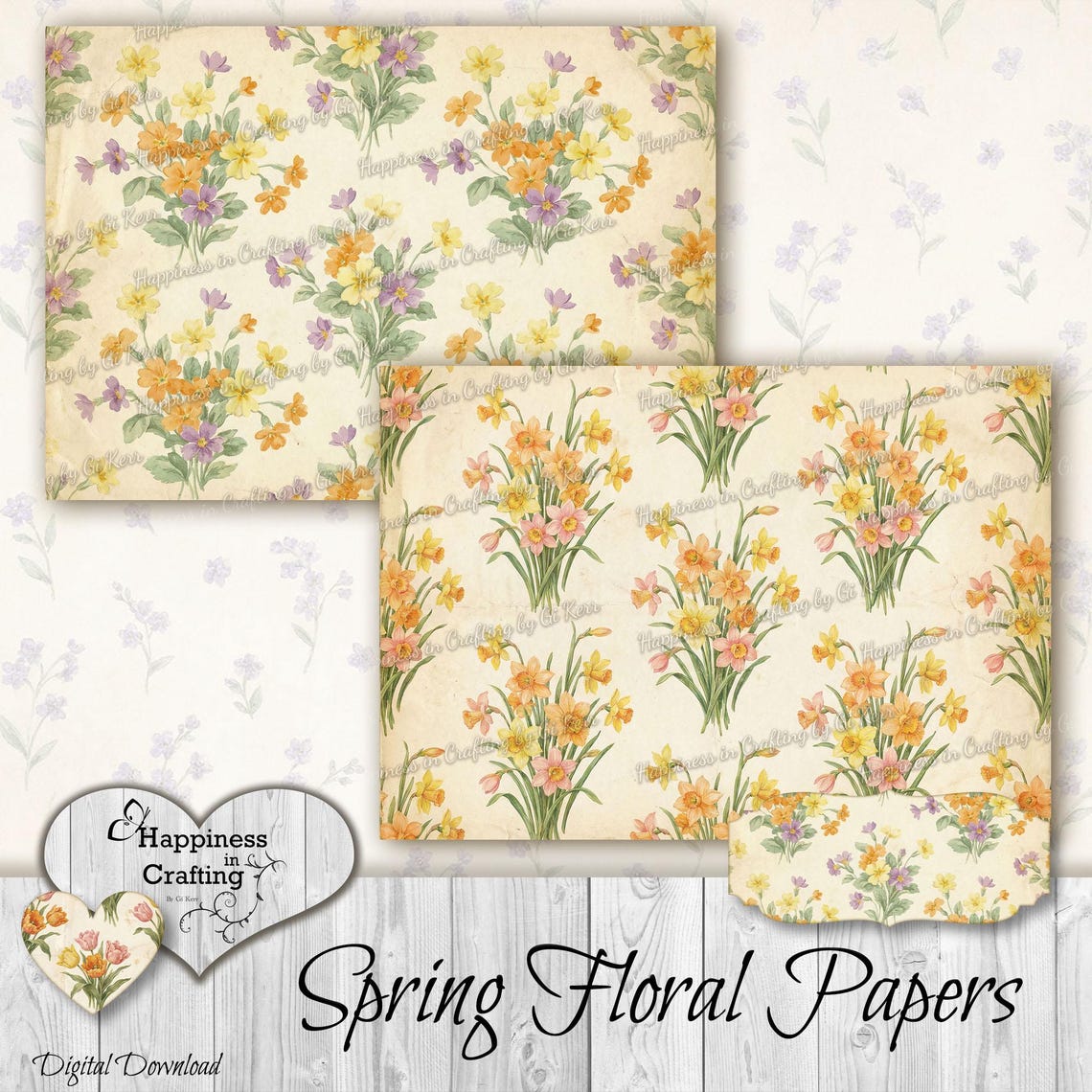 Spring Floral Papers - Instant Digital Download, Printable, Digital Kit ...