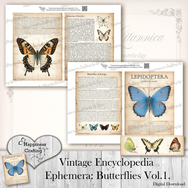 Vintage Encyclopedia Ephemera Butterflies Vol.1. - Instant Digital ...
