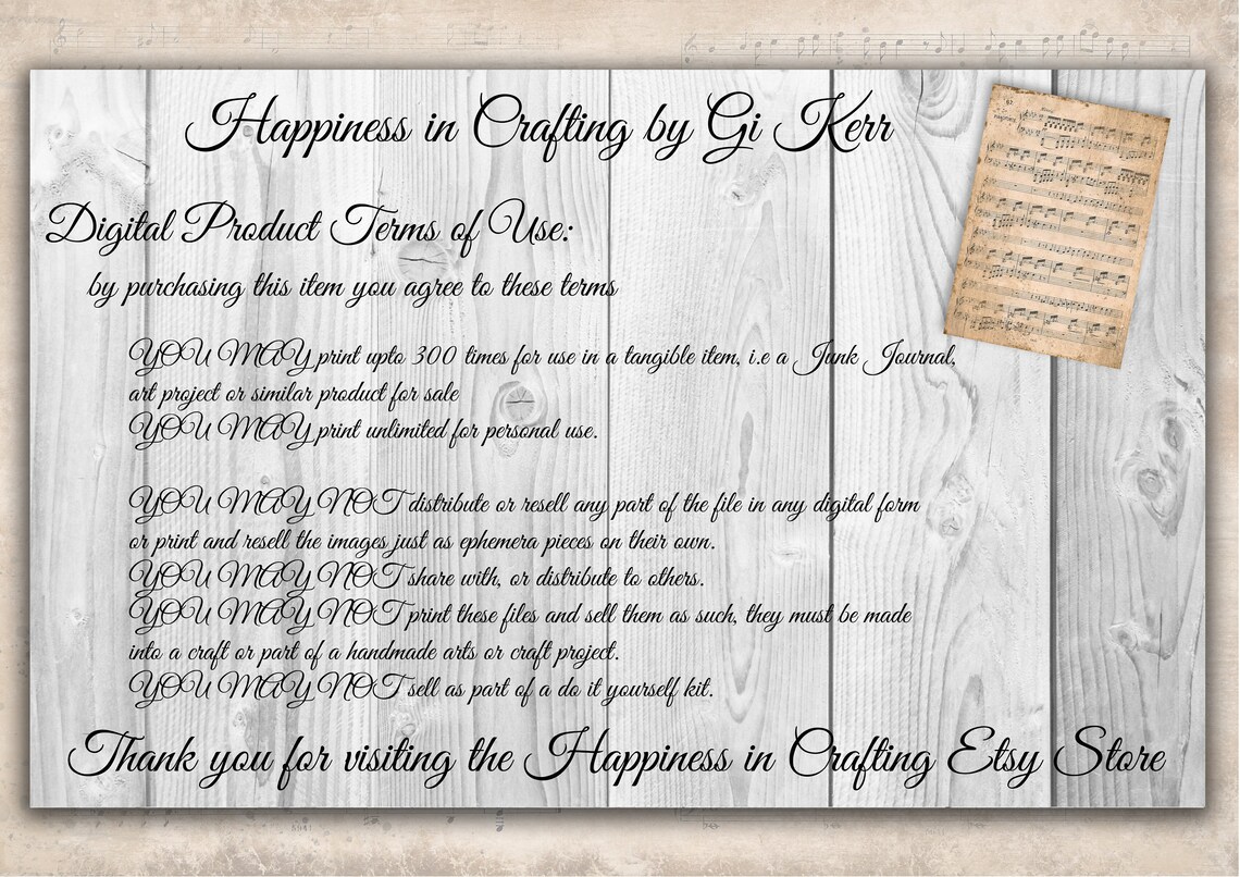Printable Sheet Music: Distressed & Grungy - Instant Digital Download ...