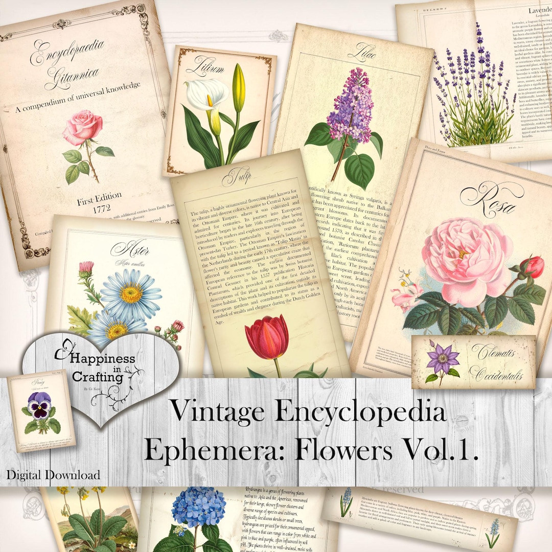 Vintage Encyclopedia Ephemera: Flowers Vol.1. - Instant Digital ...