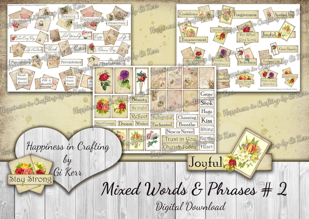 Mixed Words & Phrases # 2 - 72 Pieces - Instant Digital Download ...