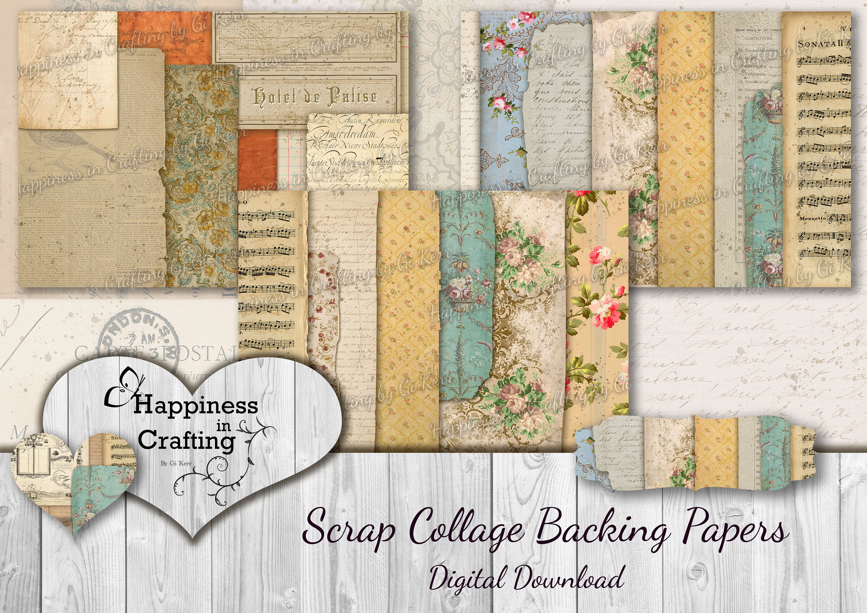 Scrap Collage Backing Papers - Instant Digital Download, Printable ...