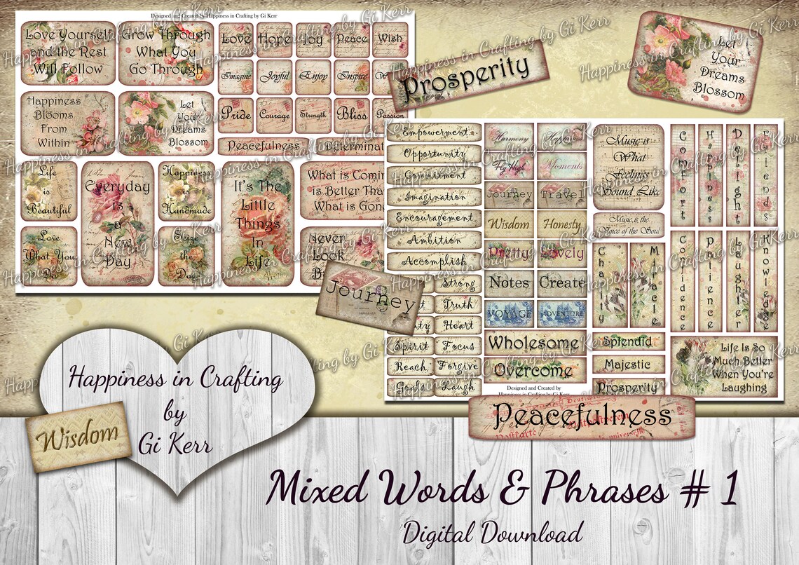 Mixed Words & Phrases # 1 - 80 Pieces - Instant Digital Download ...