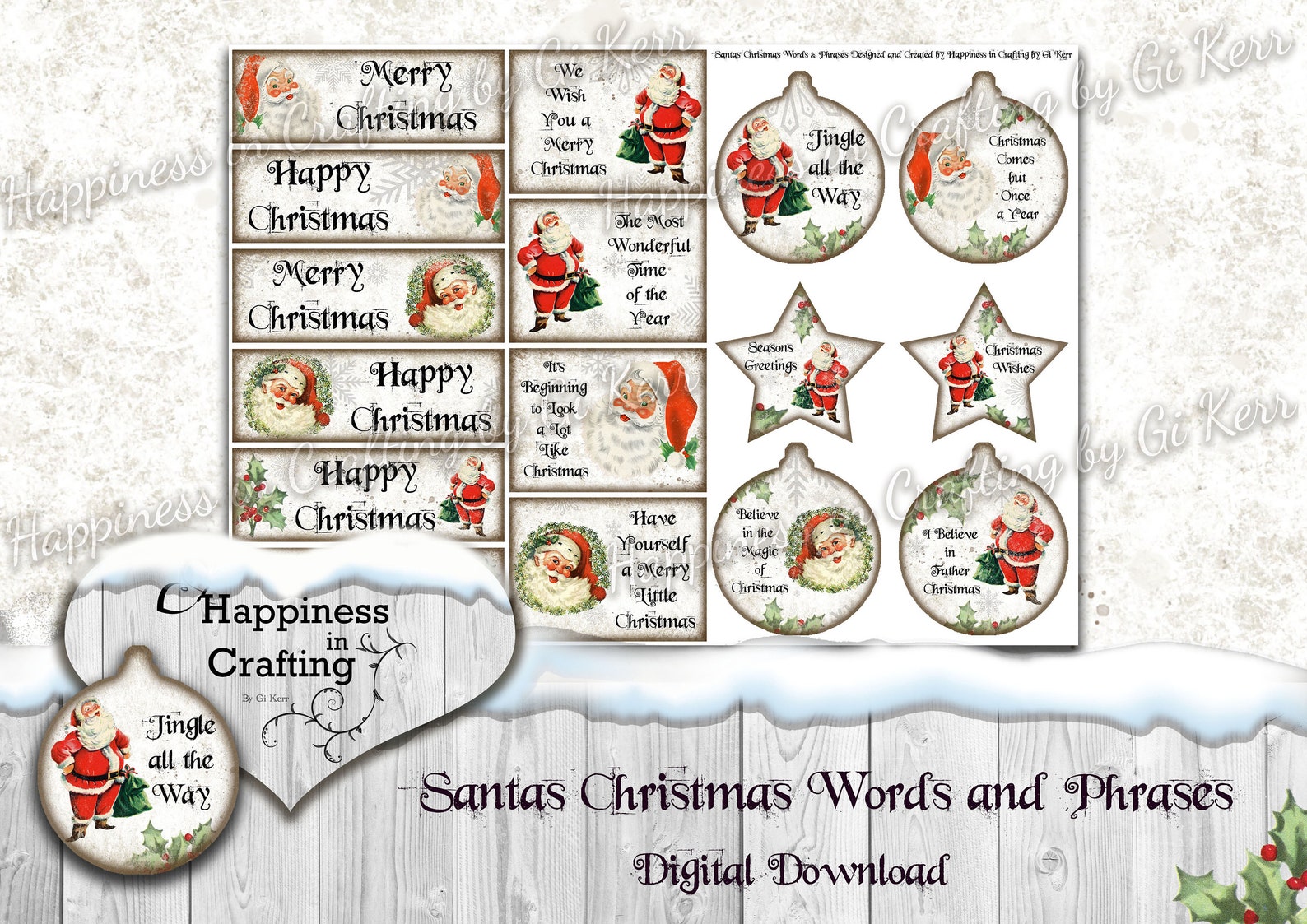 Santas' Christmas Words & Phrases - 42 Pieces - Instant Digital ...