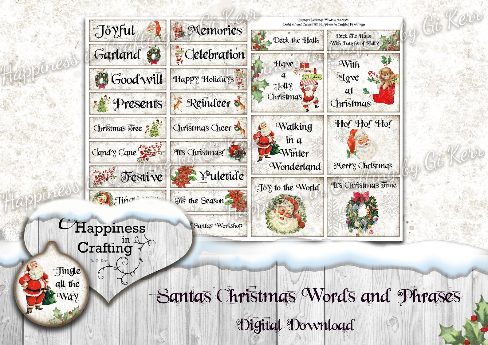 Santas' Christmas Words & Phrases - 42 Pieces - Instant Digital ...