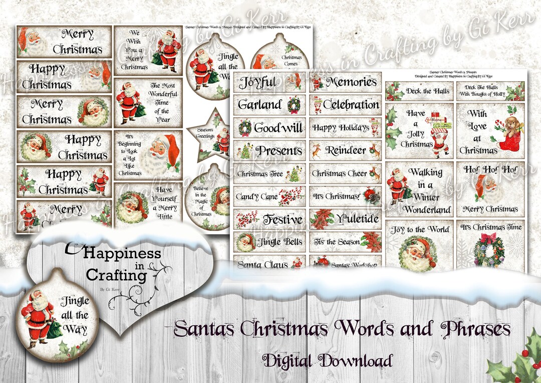 Santas' Christmas Words & Phrases - 42 Pieces - Instant Digital ...