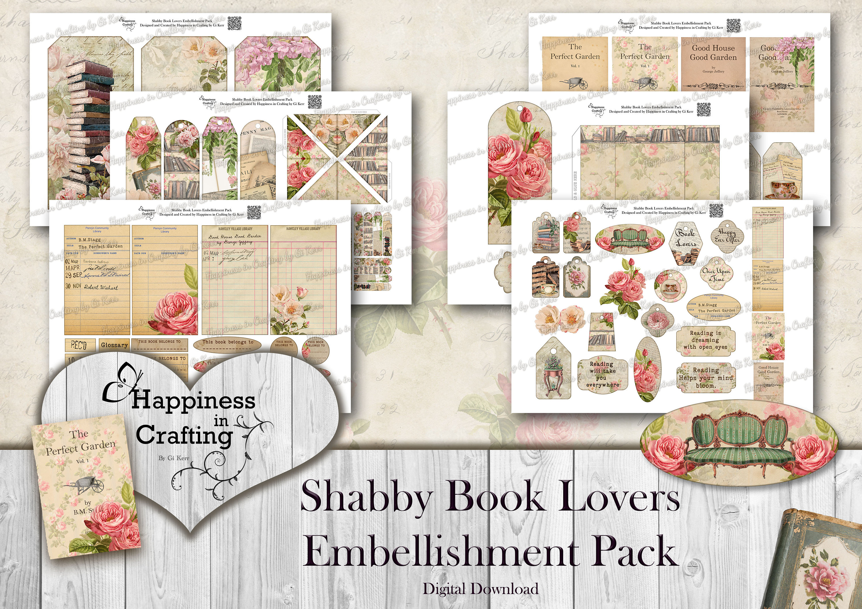 Shabby Book Lovers Embellishment Pack - Instant Digital Download ...