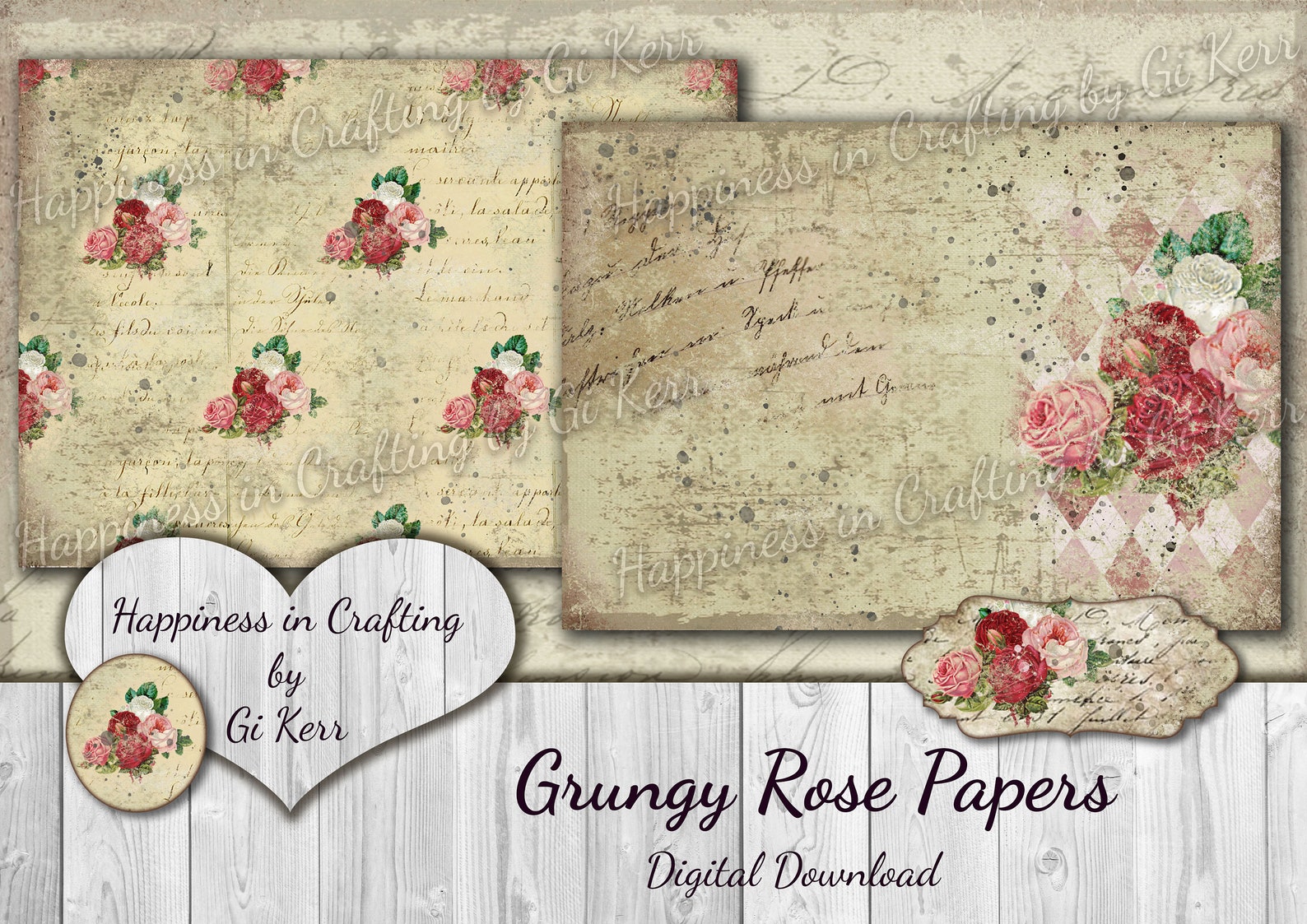 Grungy Rose Papers Instant Download Printable Digital Kit - Etsy