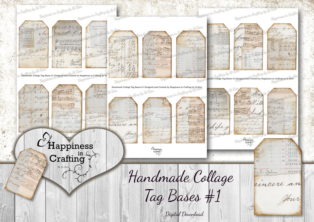 Handmade Collage Tag Bases # 1 - 18 Tags - 88 Pieces - Instant Digital ...