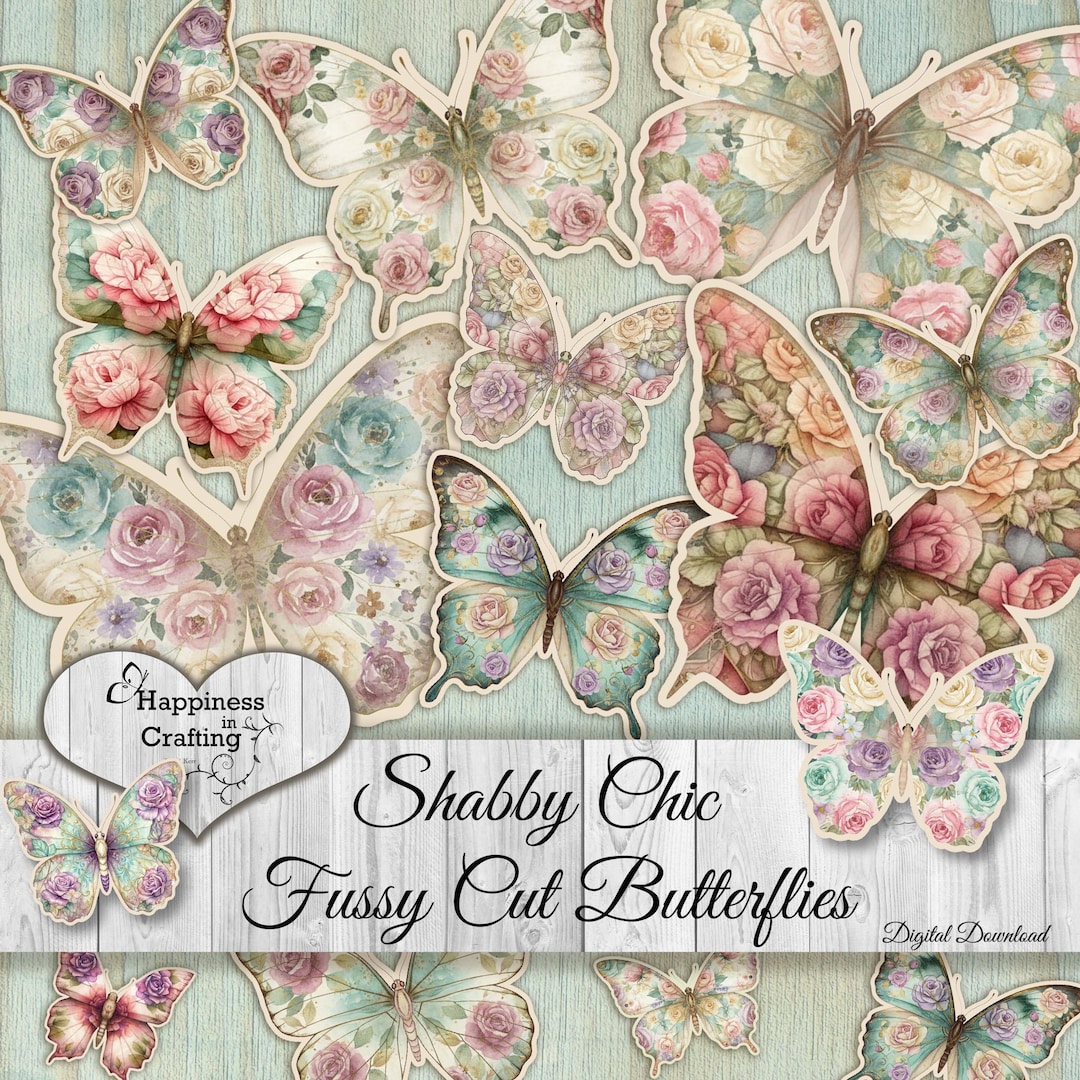 Shabby Chic Fussy Cut Butterflies - Instant Digital Download, Printable ...