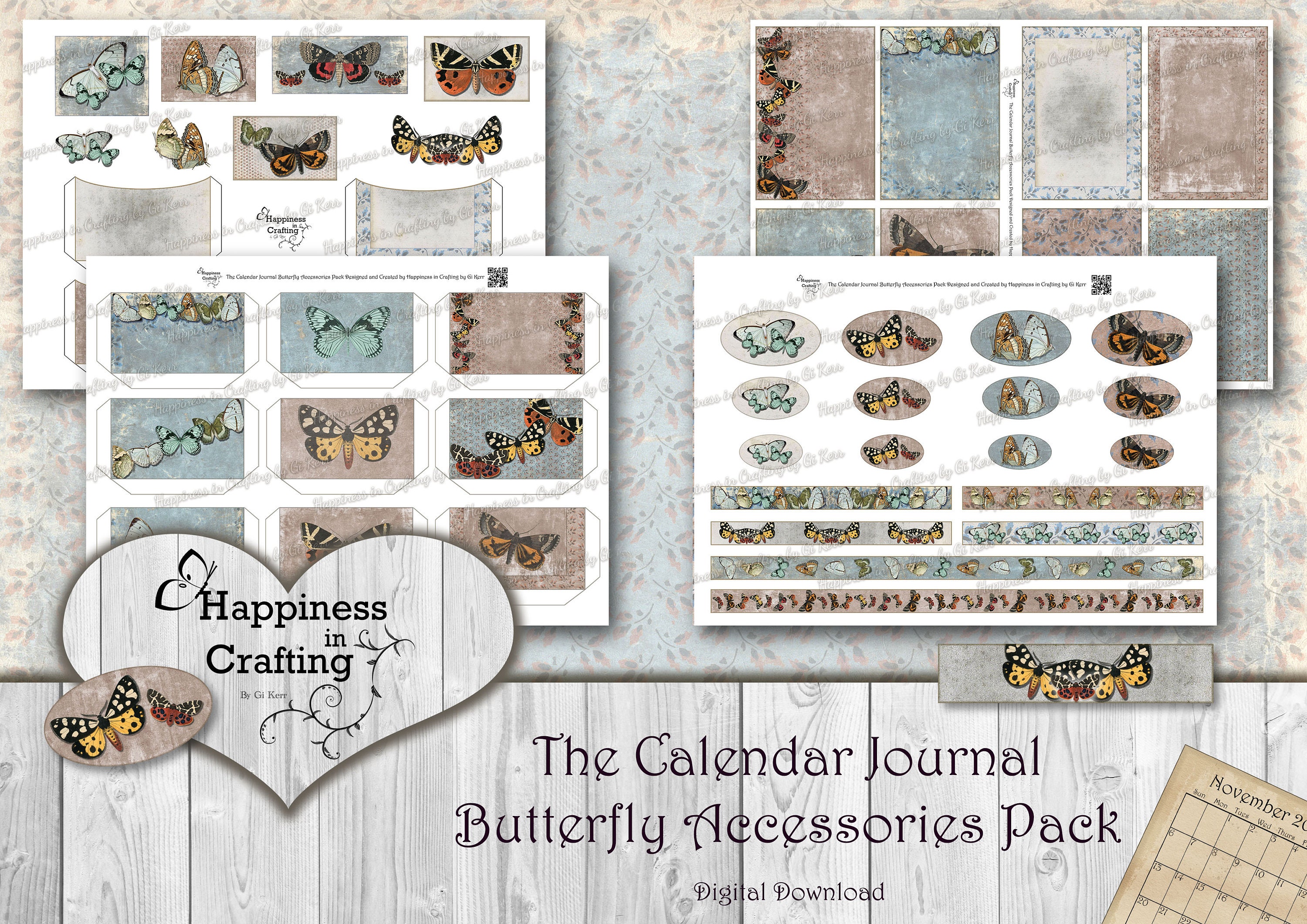 The Calendar Journal Butterfly Accessories Pack - Instant Digital ...