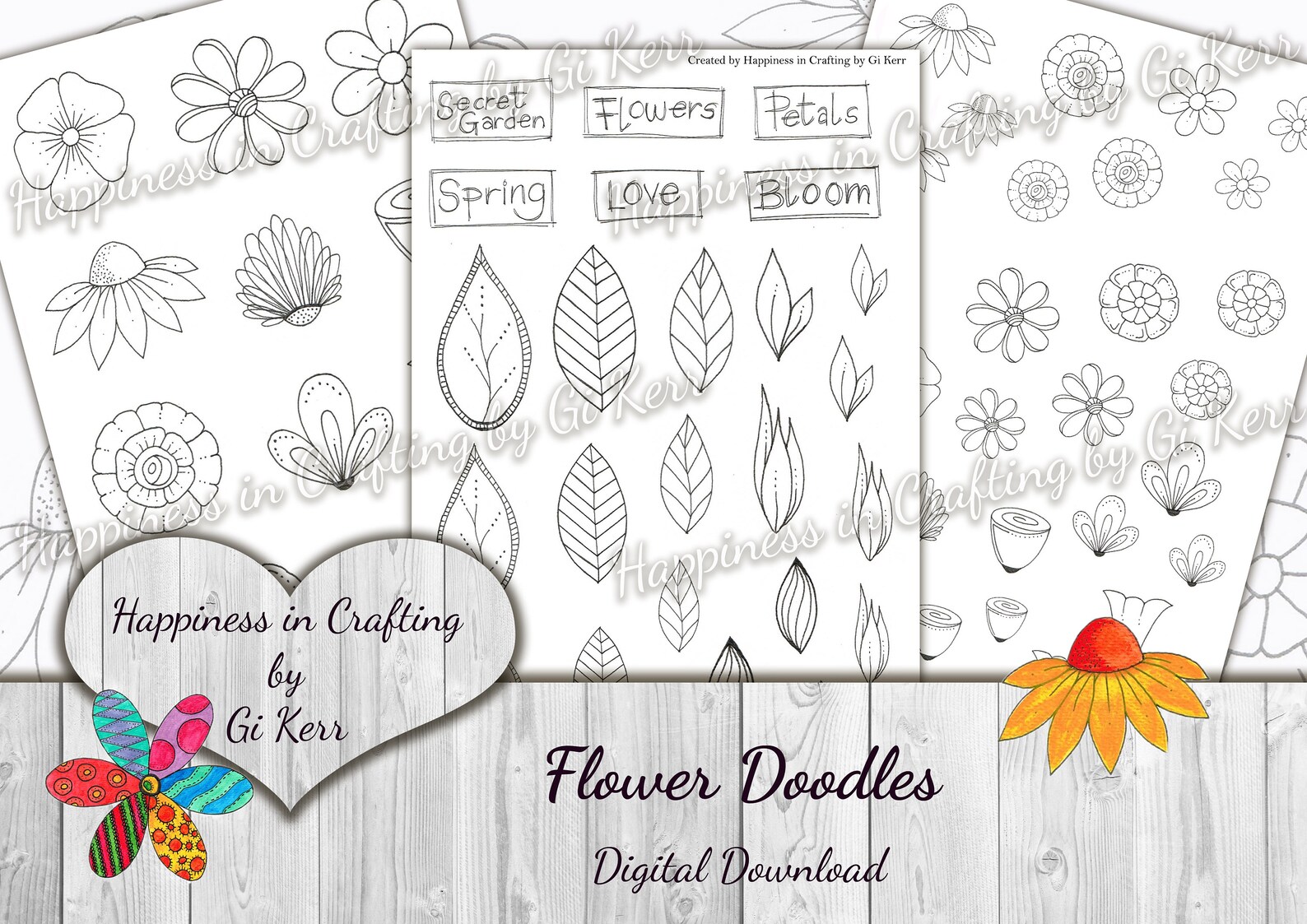 Flower Doodles Instant Digital Download Printable Digital | Etsy