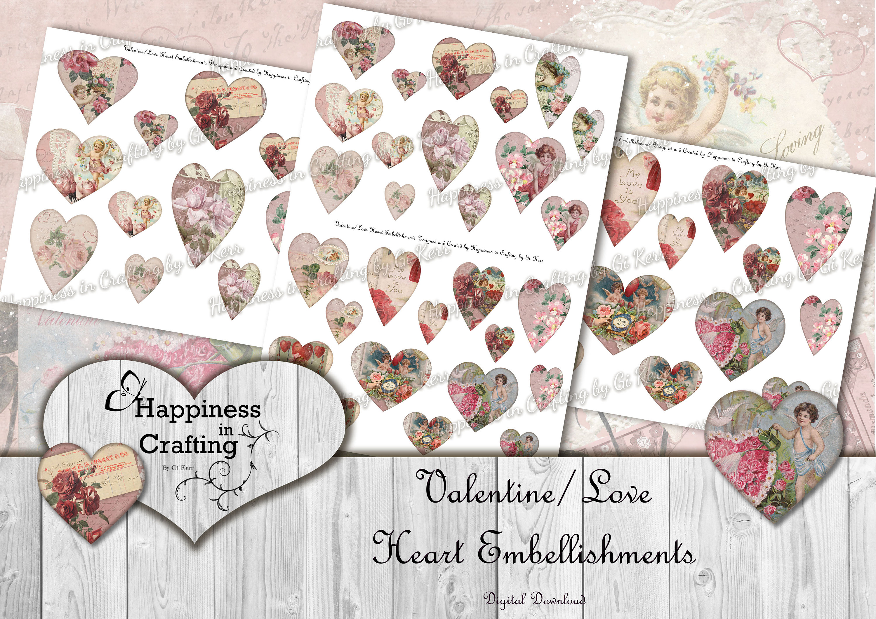 Valentine/love Heart Embellishments - 56 Pieces - Instant Digital ...