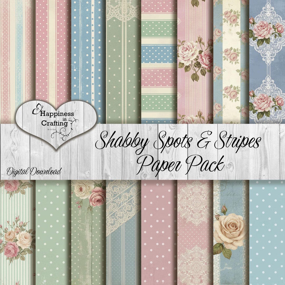 Shabby Spots & Stripes Paper Pack - Instant Digital Download, Printable ...