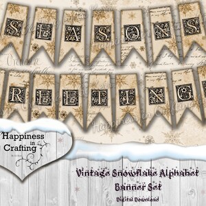 Vintage Snowflake Alphabet Banner Set - Instant Digital Download ...