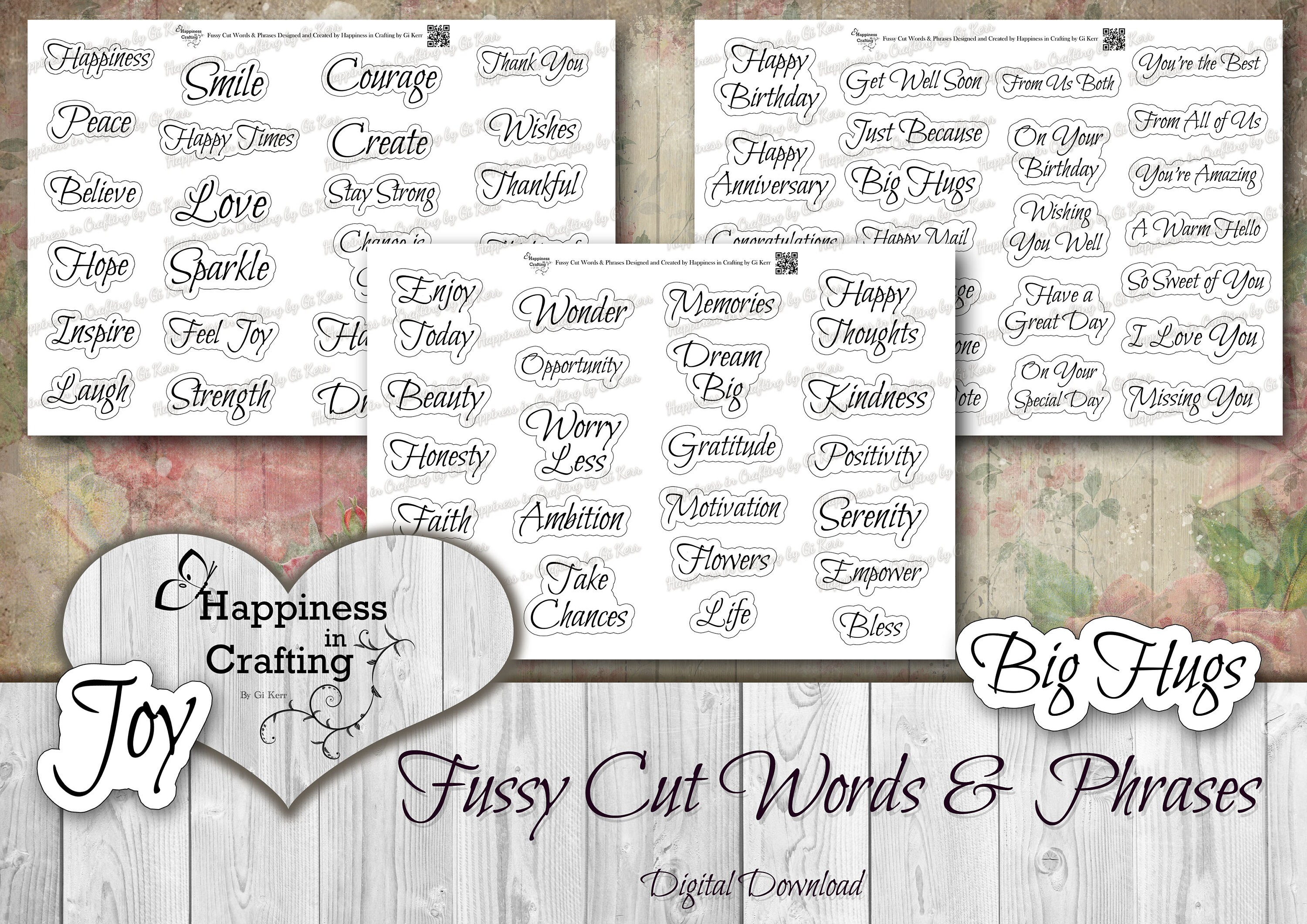 Fussy Cut Words & Phrases 138 Pieces Ink Saver Instant - Etsy