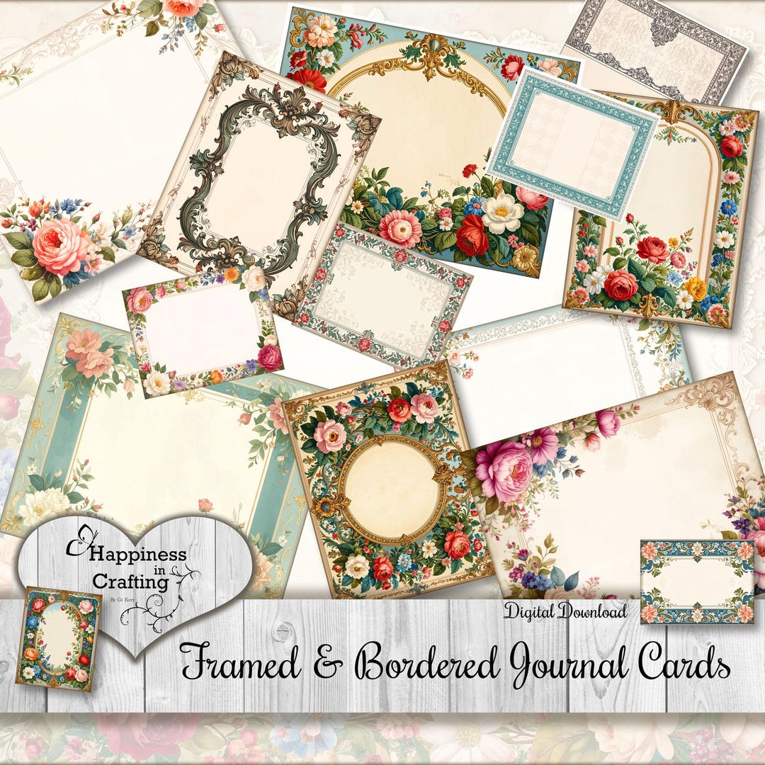 Framed & Bordered Journal Cards - Instant Digital Download, Printable ...