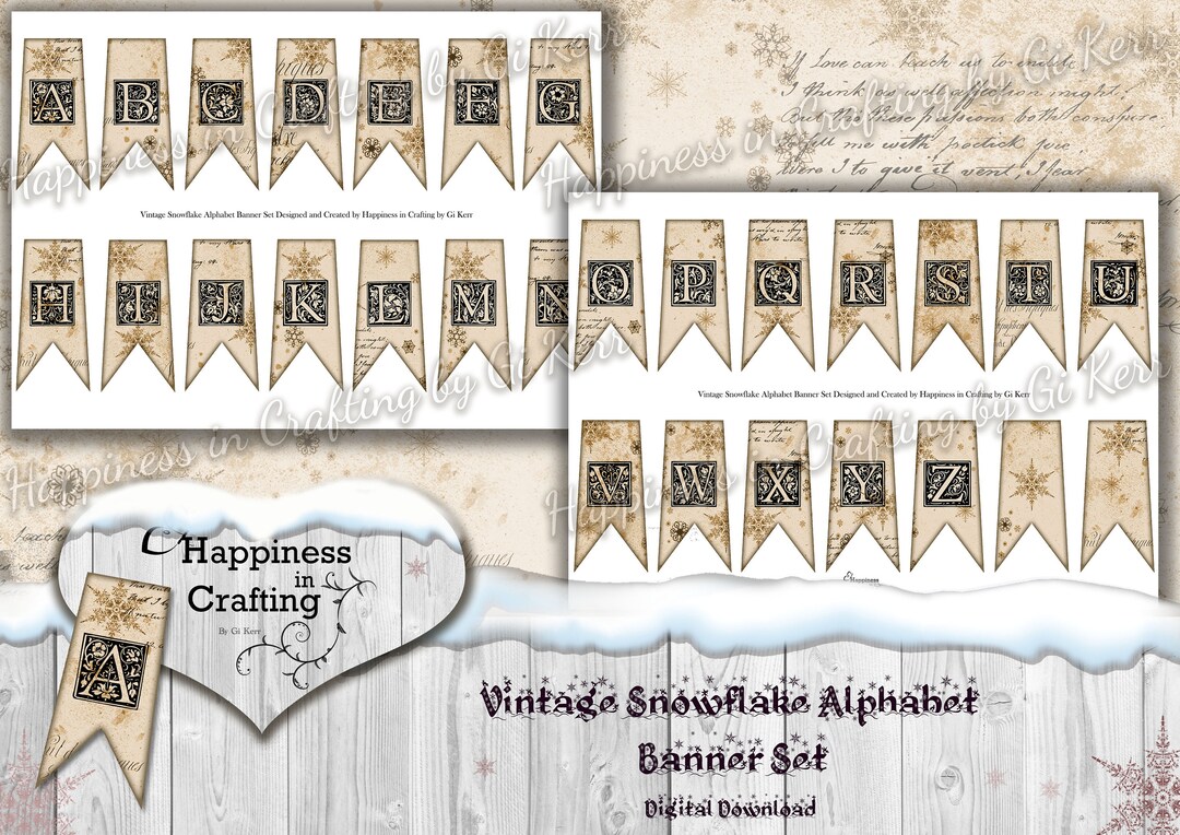 Vintage Snowflake Alphabet Banner Set - Instant Digital Download ...