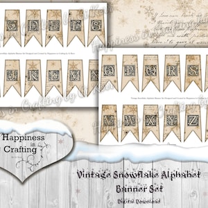 Vintage Snowflake Alphabet Banner Set - Instant Digital Download ...