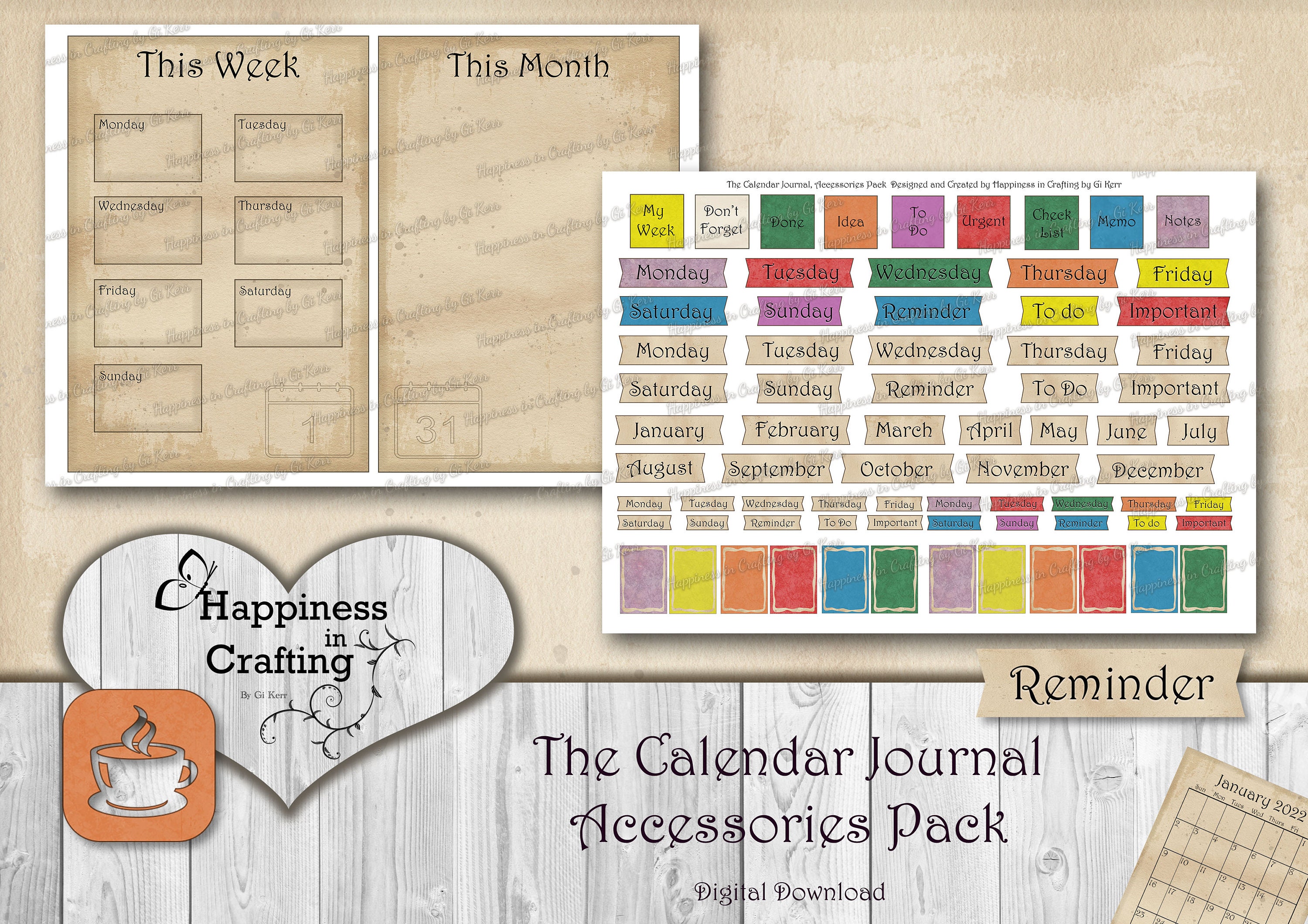 The Calendar Journal Accessories Pack Instant Digital | Etsy