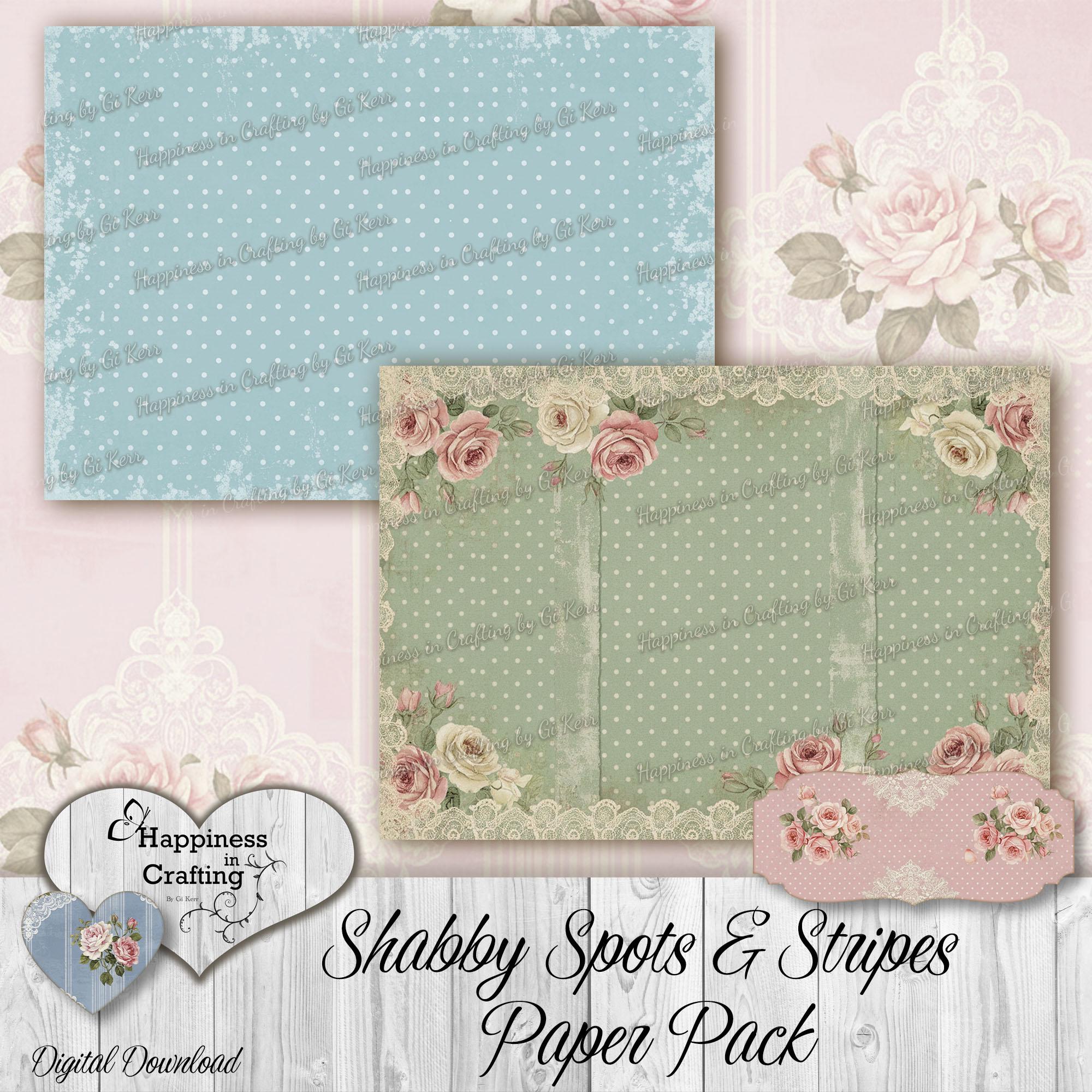 Shabby Spots & Stripes Paper Pack - Instant Digital Download, Printable ...
