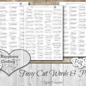 Fussy Cut Words & Phrases - 138 Pieces Ink Saver - Instant Digital ...