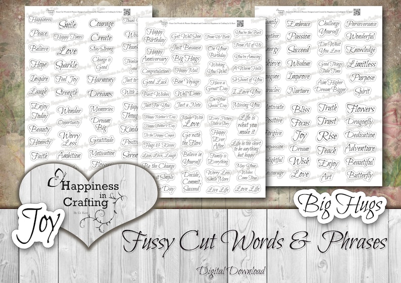 Fussy Cut Words & Phrases 138 Pieces Ink Saver Instant - Etsy