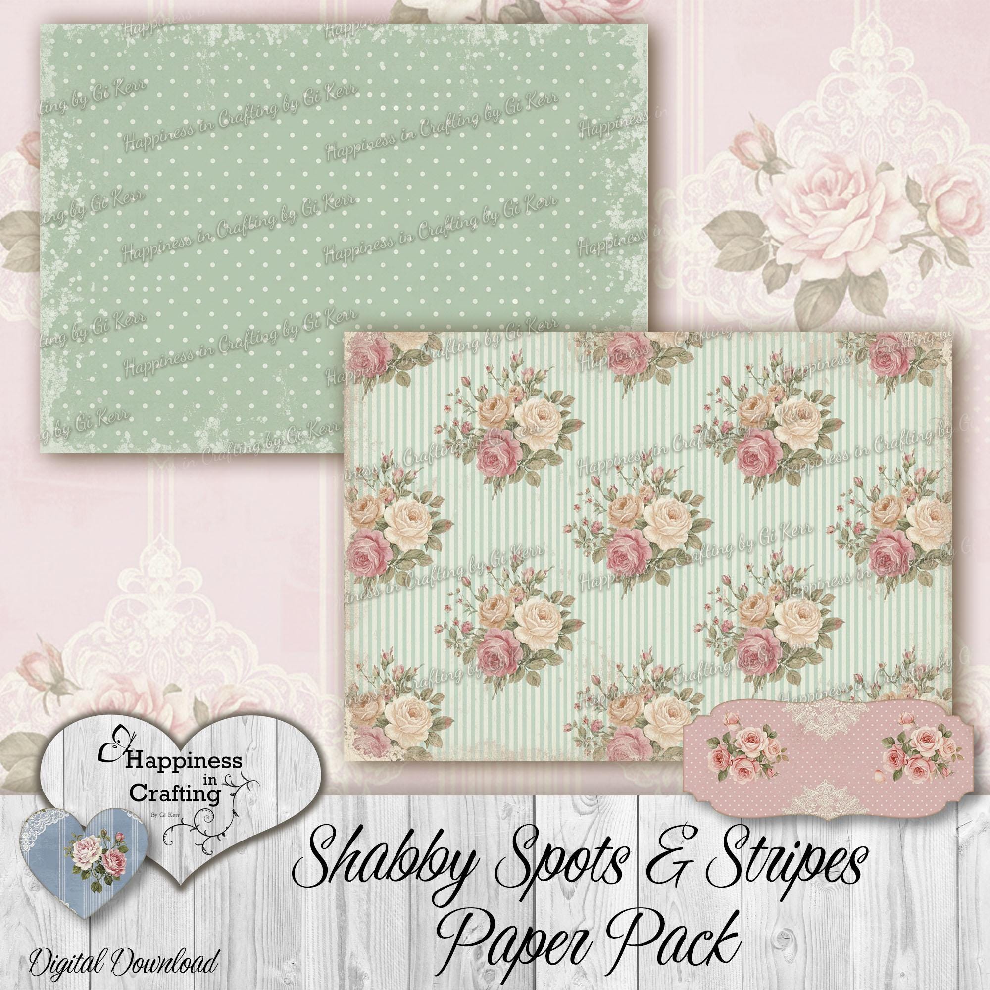 Shabby Spots & Stripes Paper Pack - Instant Digital Download, Printable ...